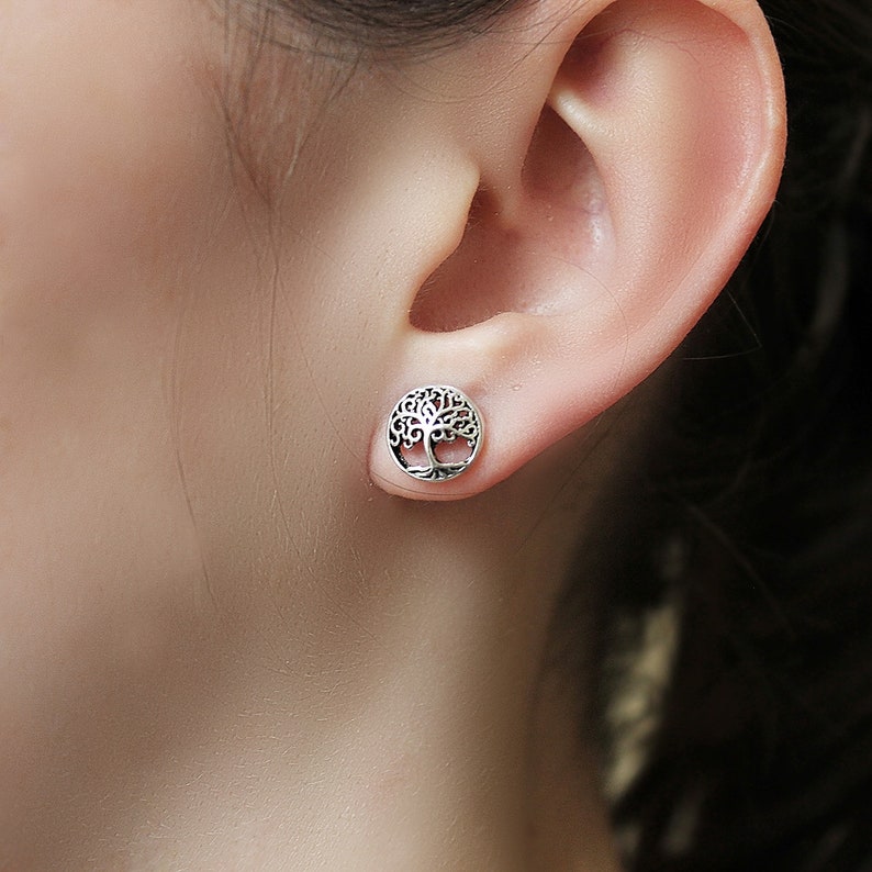 Sterling Silver Tree of Life Stud Earrings | Etsy