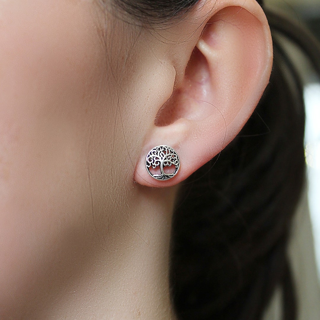 Sterling Silver Tree of Life Stud Earrings - Etsy