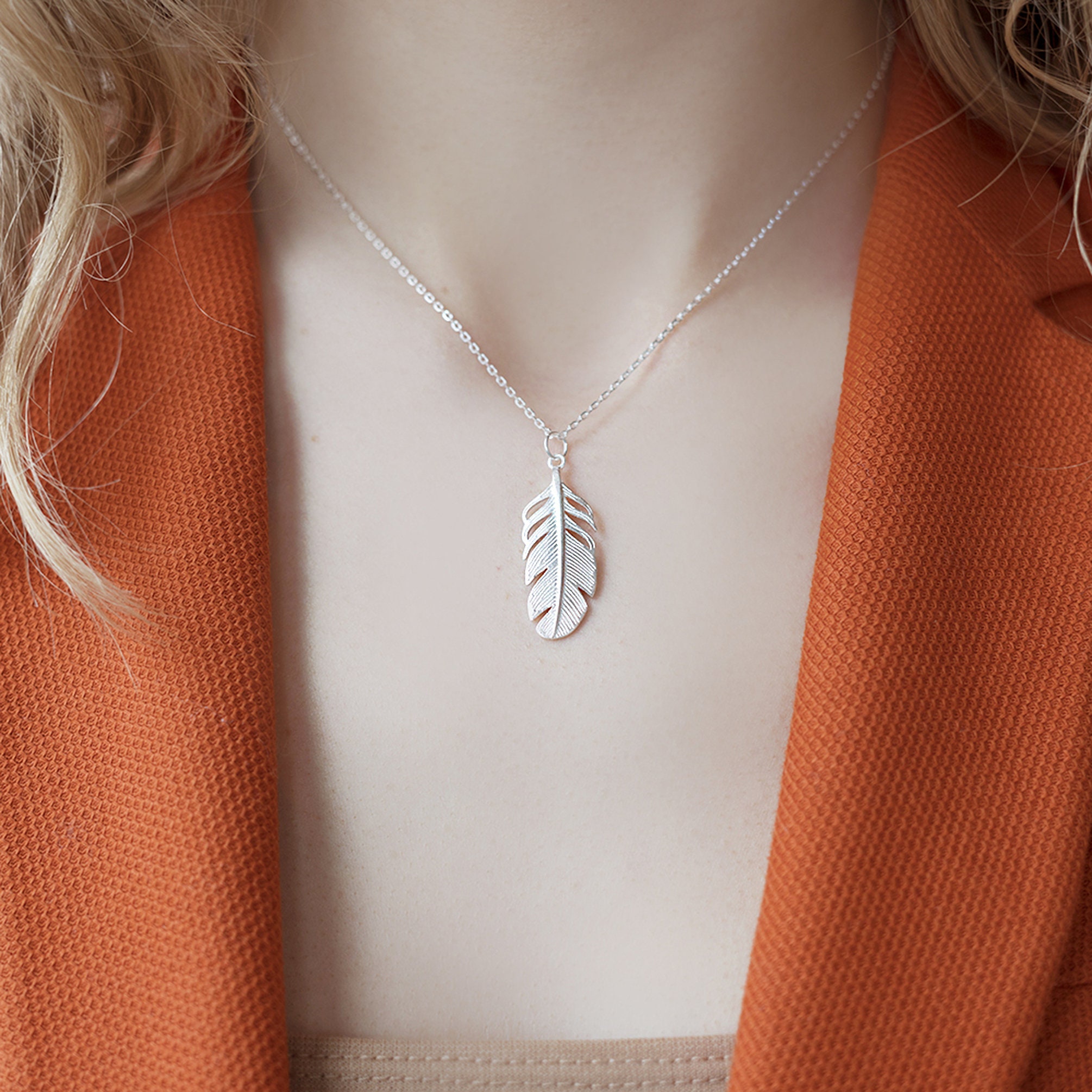 925 Sterling Silver Floating Feather Necklace Freedom Bird | Etsy