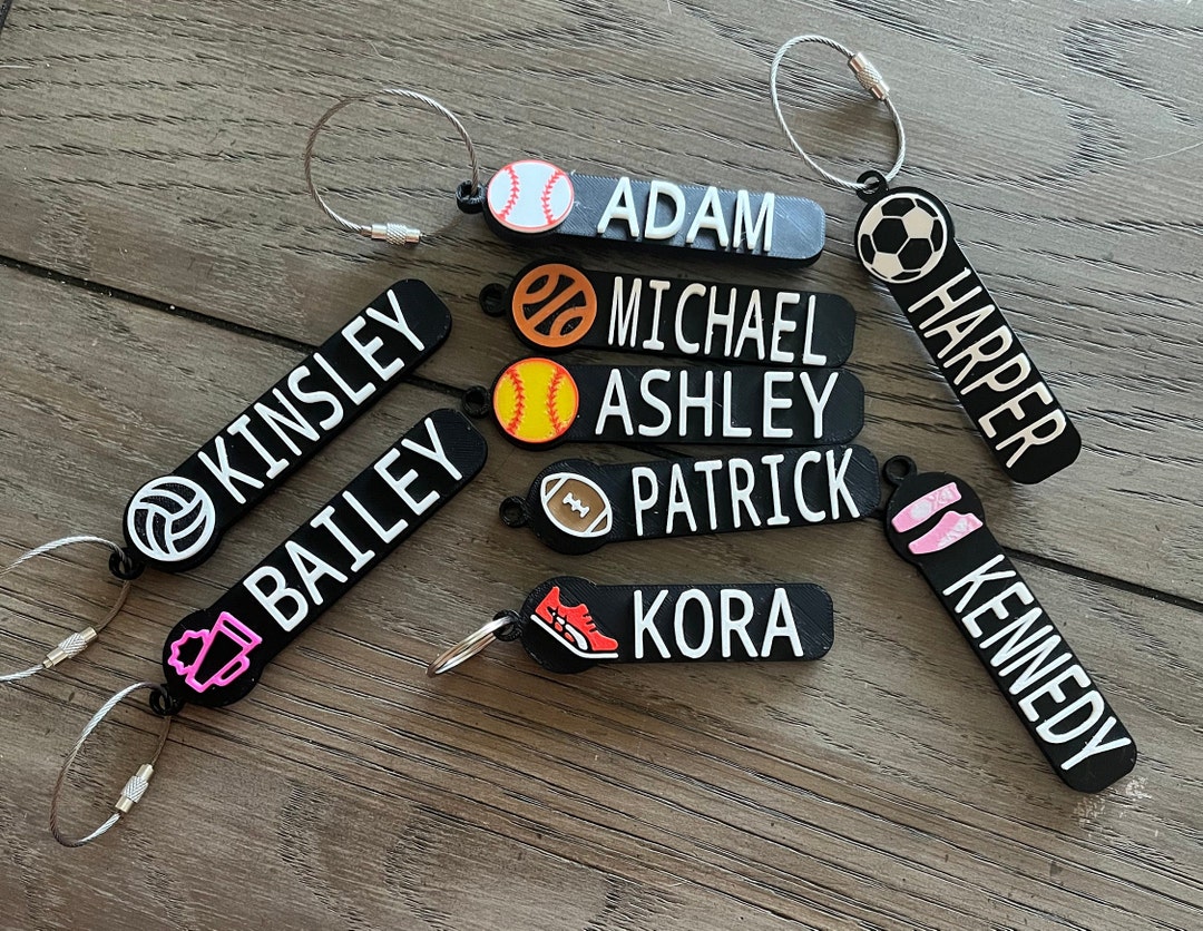 Personalized Sports Key Chain / Ball Bag Tag | Softball Baseball Soccer ...