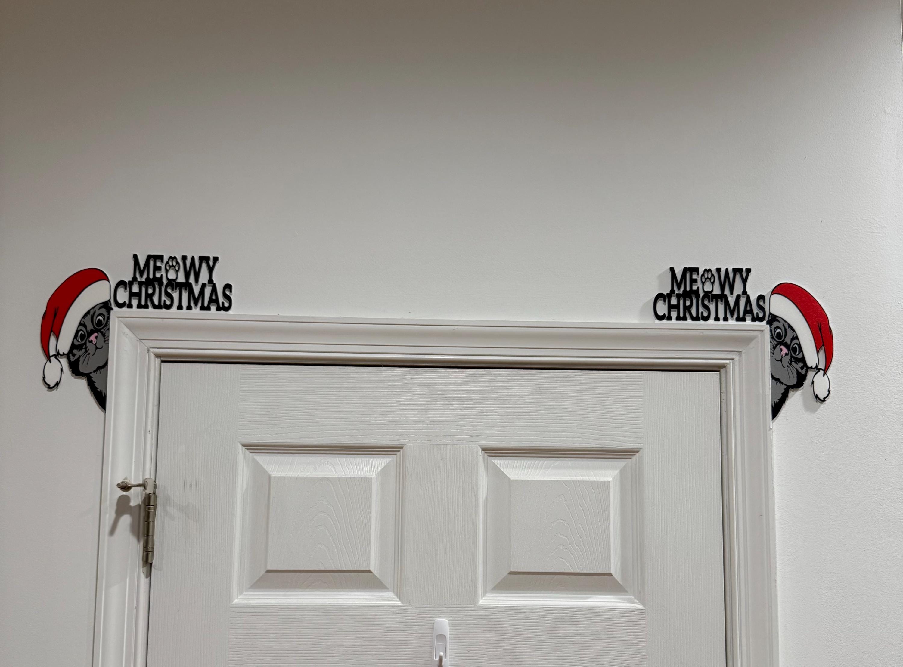 Christmas Door Topper Meowy Christmas Peaking Cat | Christmas Door ...