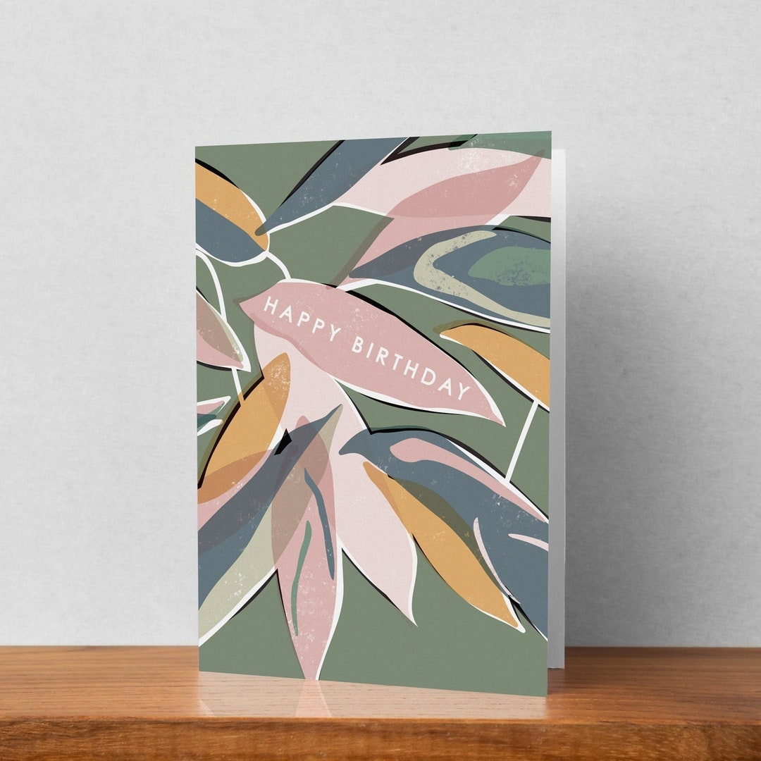 Botanical Happy Birthday Card: Abstract House Plant Design - Etsy