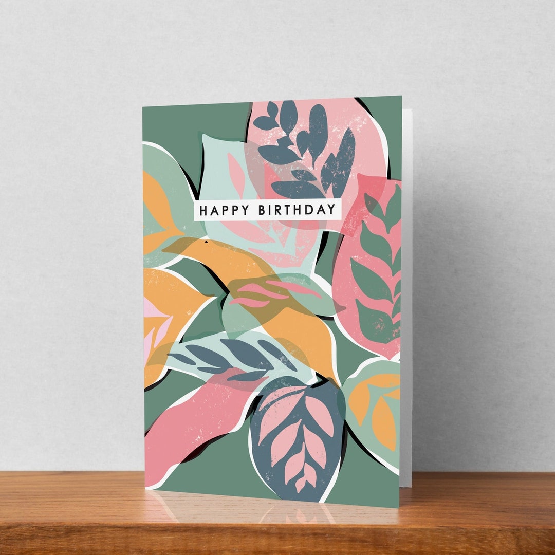 Botanical Happy Birthday Card: Abstract House Plant Art - Etsy