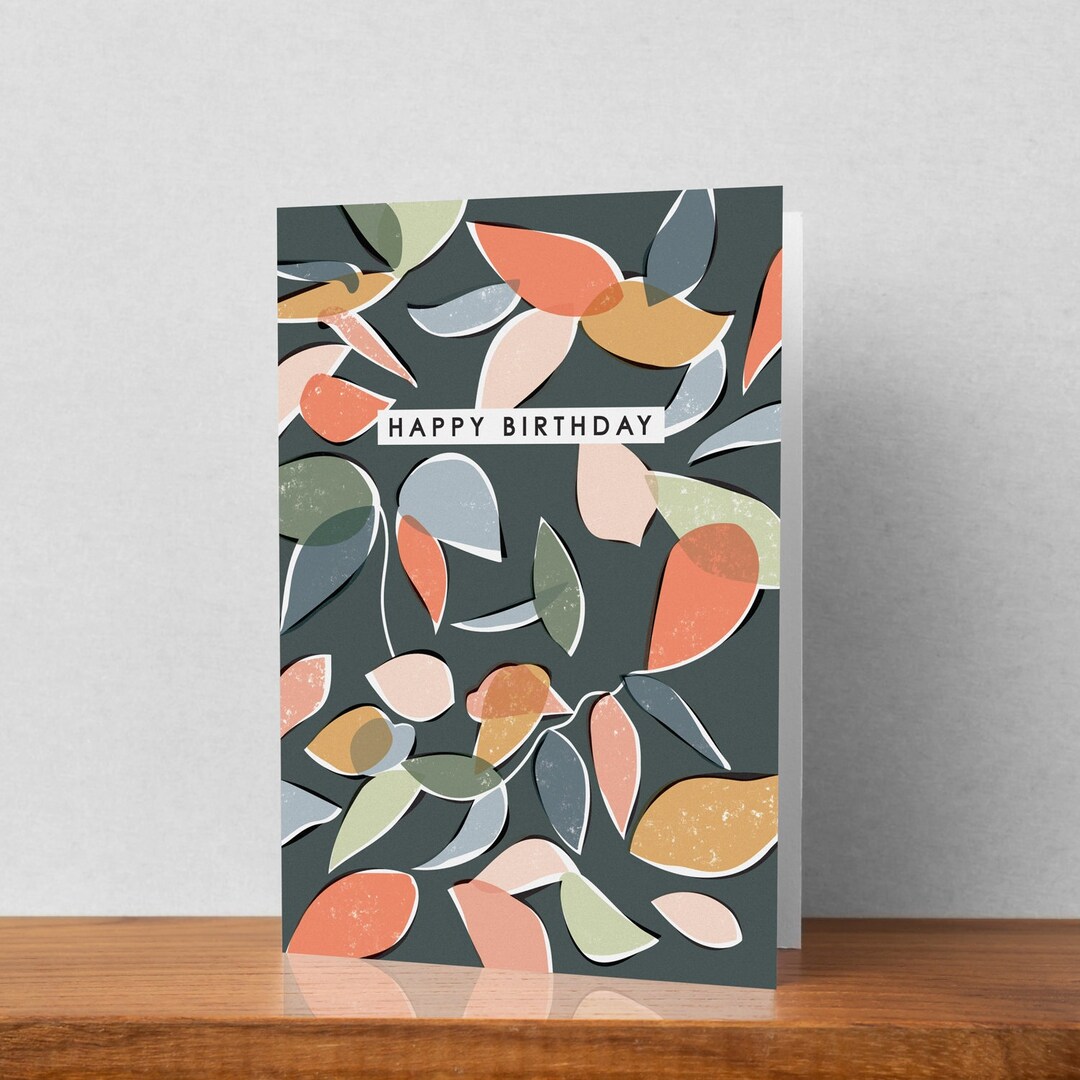 Botanical Happy Birthday Card: Abstract Leaf Illustration - Etsy