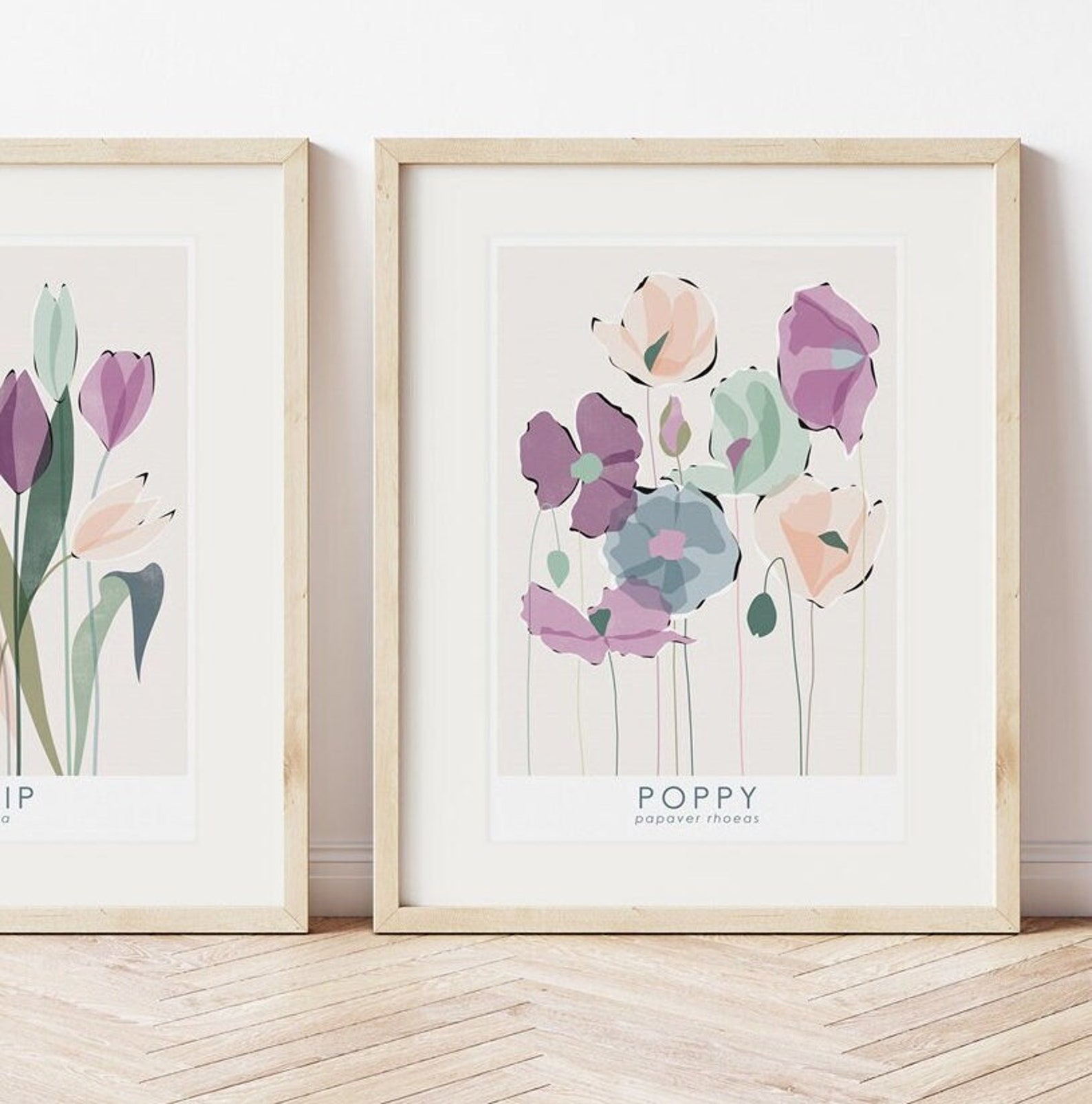 Poppy Wall Art Print A4 A3 | Lilac, Purple and Green Abstract Floral ...