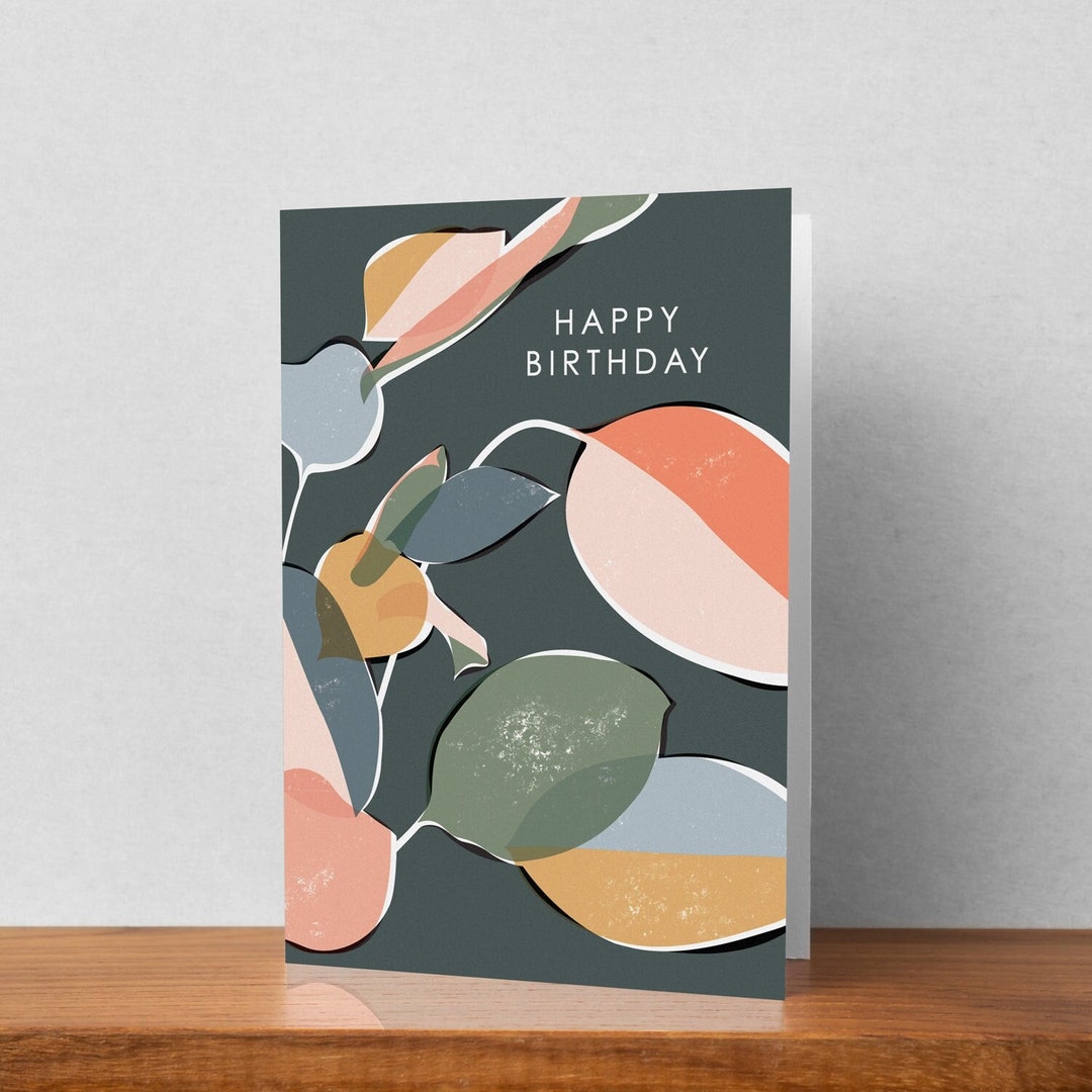 Botanical Happy Birthday Card: Abstract House Plant Design - Etsy