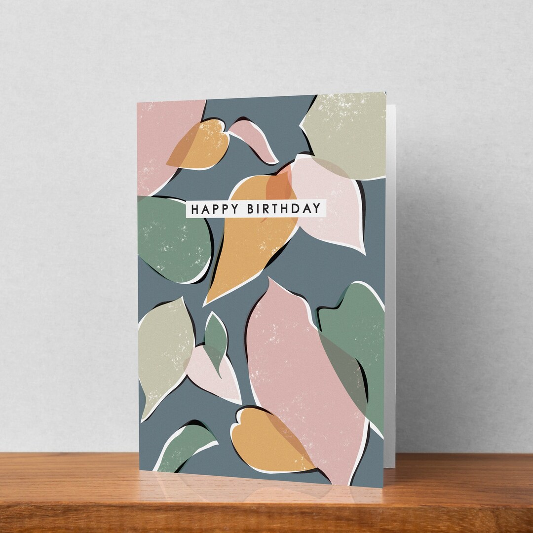 Botanical Happy Birthday Card: Abstract Art, Plant Lover - Etsy