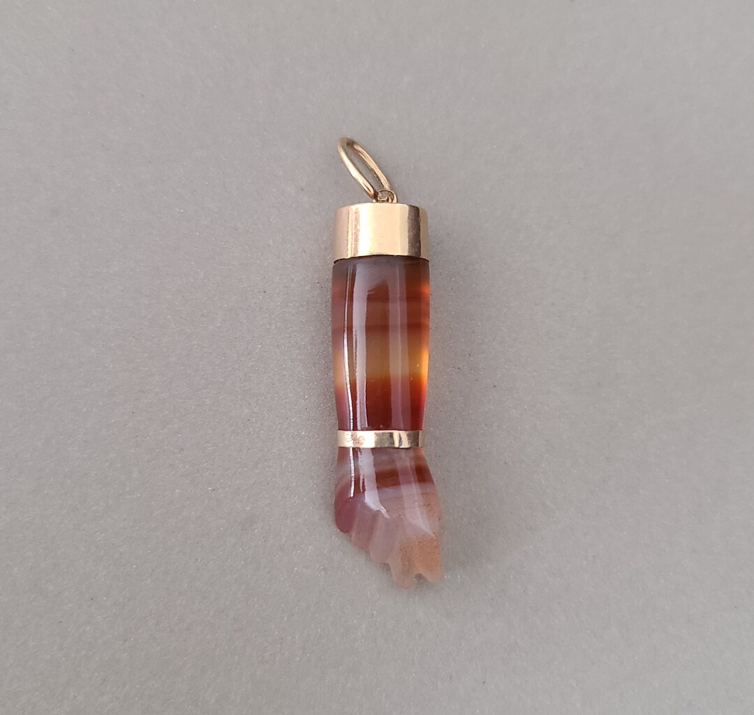 Vintage 18K Solid Yellow Gold and Carnelian Mano Fico, Large Figa Fist ...