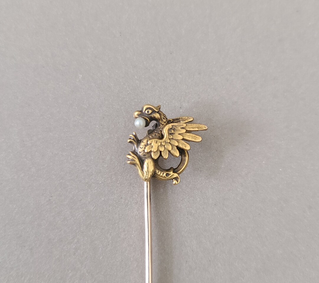 Antique 14K Solid Yellow Gold Griffin Stick Pin; Antique Art Nouveau ...