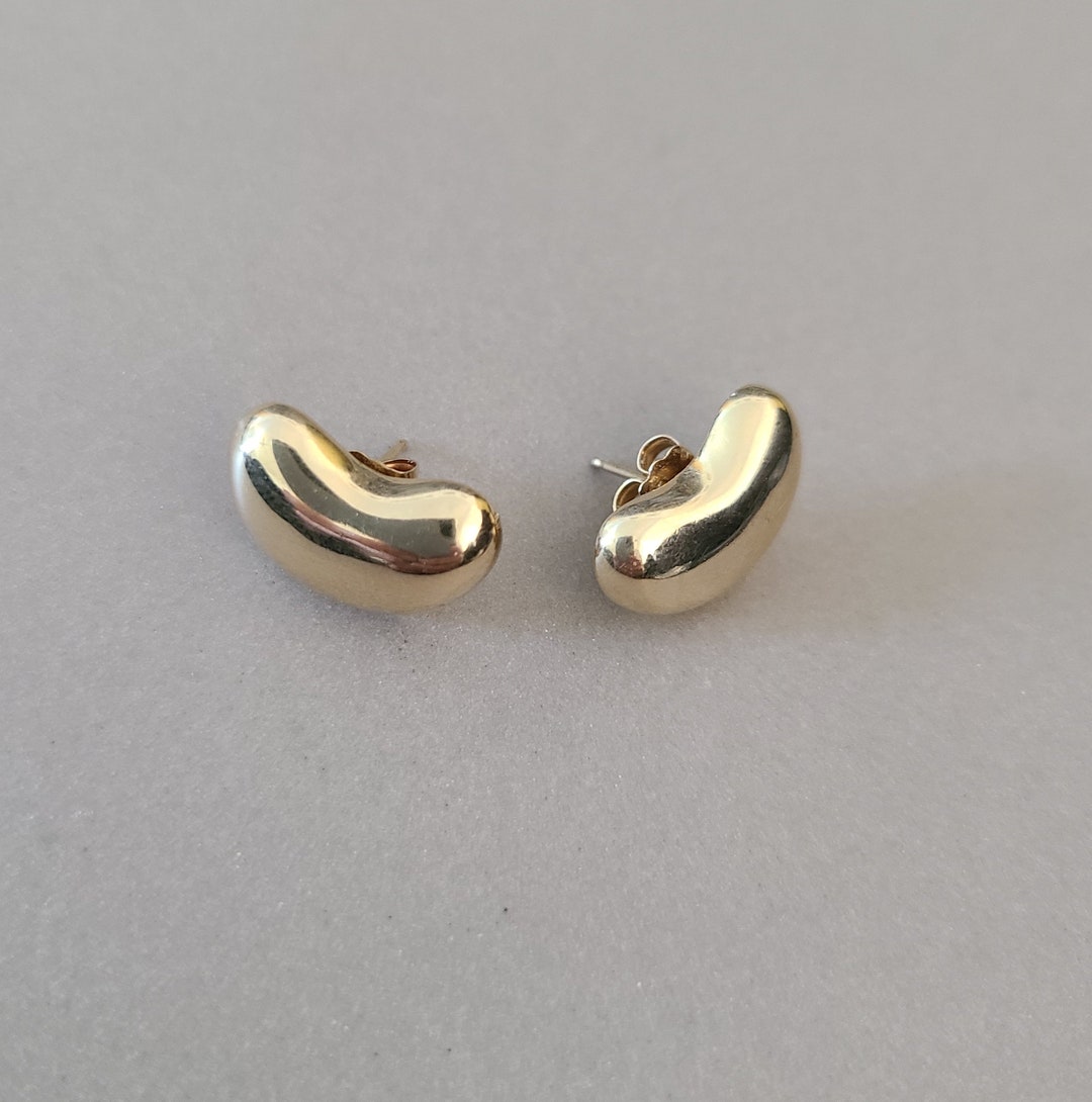 Vintage 14K Solid Yellow Gold Kidney Bean Stud Earrings; High Quality ...