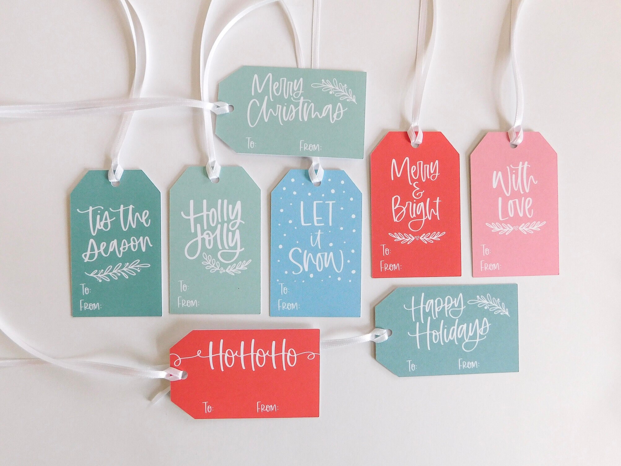 Hand Lettered Holiday Tags | Set of 8 With Ribbon - Etsy