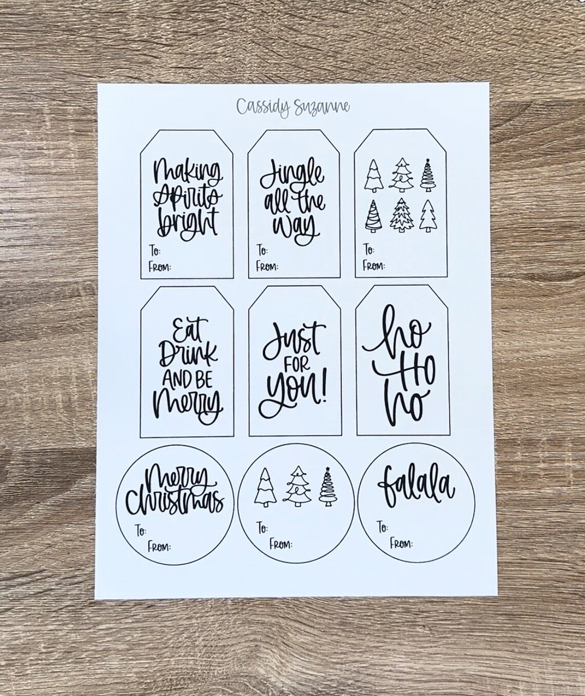 Hand Lettered Holiday Gift Tags | Printable Black and White Set (PDF ...