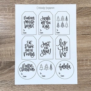 PRINTABLE Hand Lettered Holiday Gift Tags | Black & White | Set of 9 ...