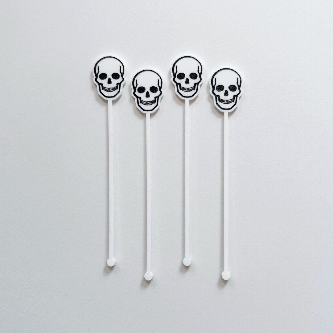 Skull Stir Sticks | Set of 4 | Black & White | Swizzle Sticks | Drink ...