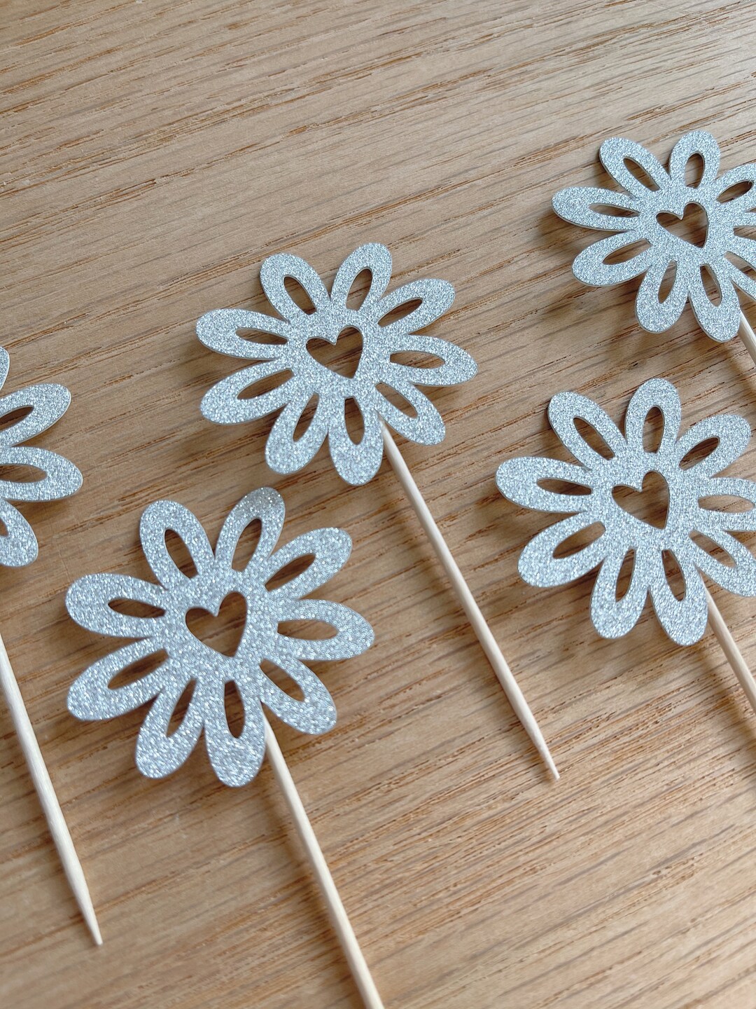 Flower Cupcake Toppers | Glitter | Gold | Silver | Hand Lettered ...