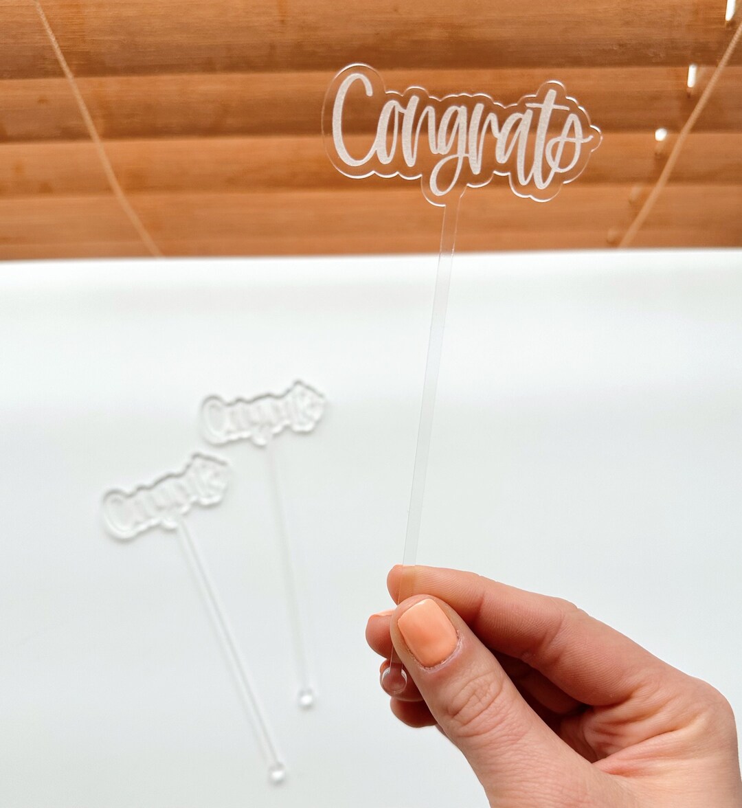 Congrats Stir Sticks | Clear Acrylic | Engraved | Swizzle Stick ...