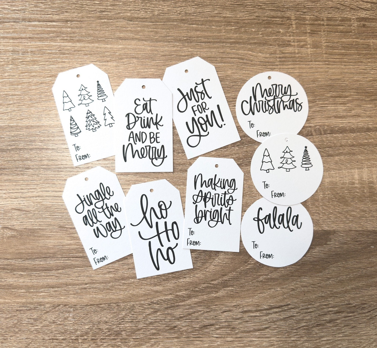 Hand Lettered Holiday Gift Tags | Printable Black and White Set (PDF ...