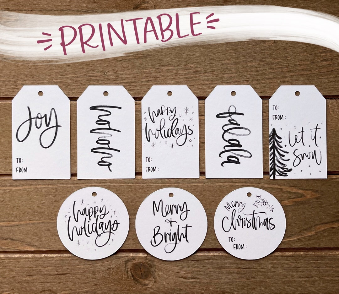 Hand Lettered Holiday Gift Tags | Black & White Watercolor (digital ...