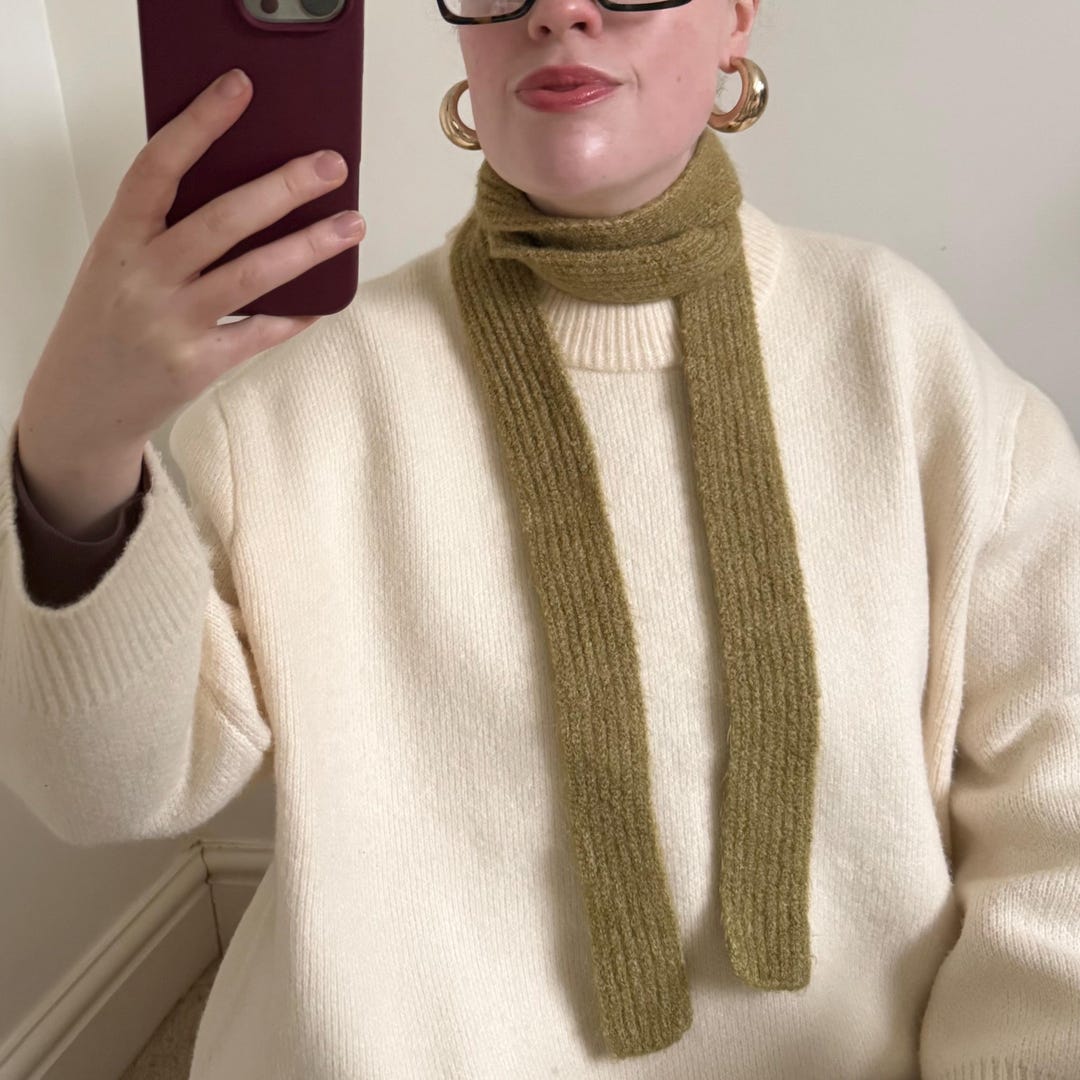 Olive Green Skinny Long Knitted Scarf Neckerchief Narrow Thin Scarves ...
