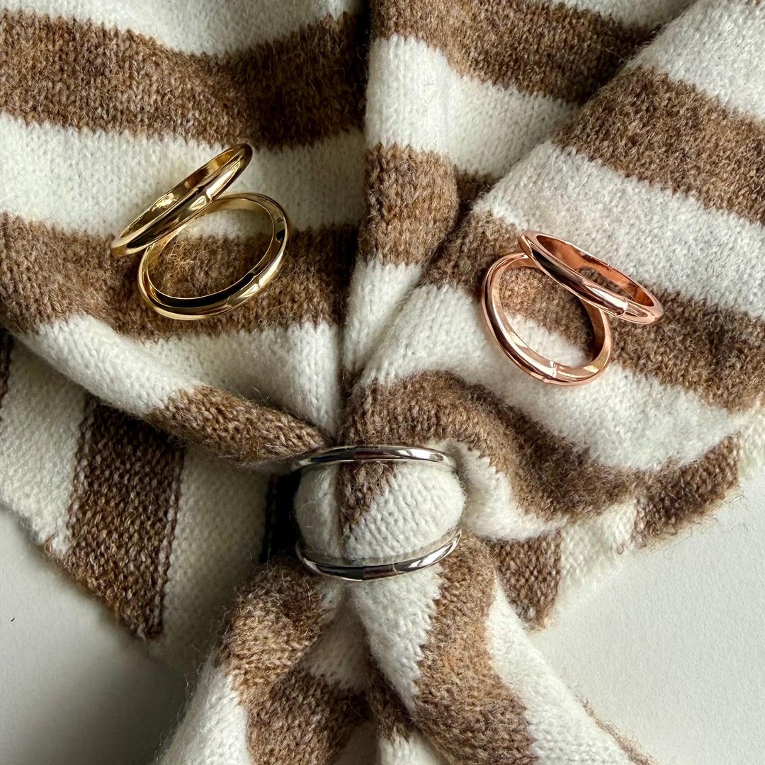 Scarf Ring in Gold Silver Rosegold Double Loop Triangle Knitted Scarf ...