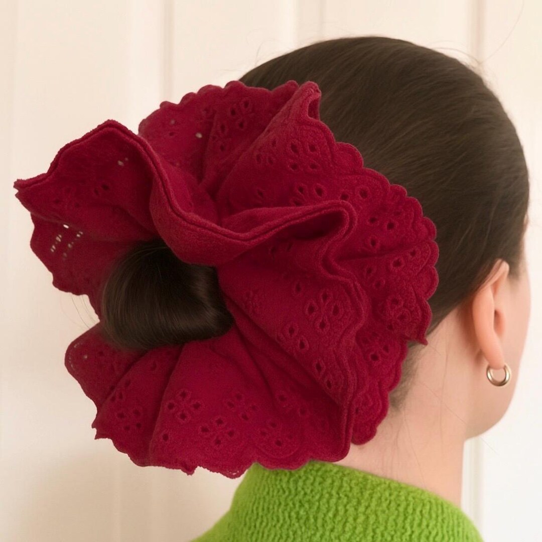 Oversized Burgundy Wine Frilly Scrunchie French Lace Frill Scrunchies ...