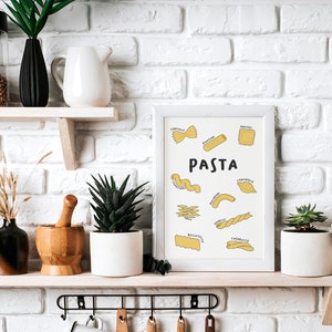 PRINTABLE Types of Pasta Print | Food Kitchen Prints | Pasta Shapes ...