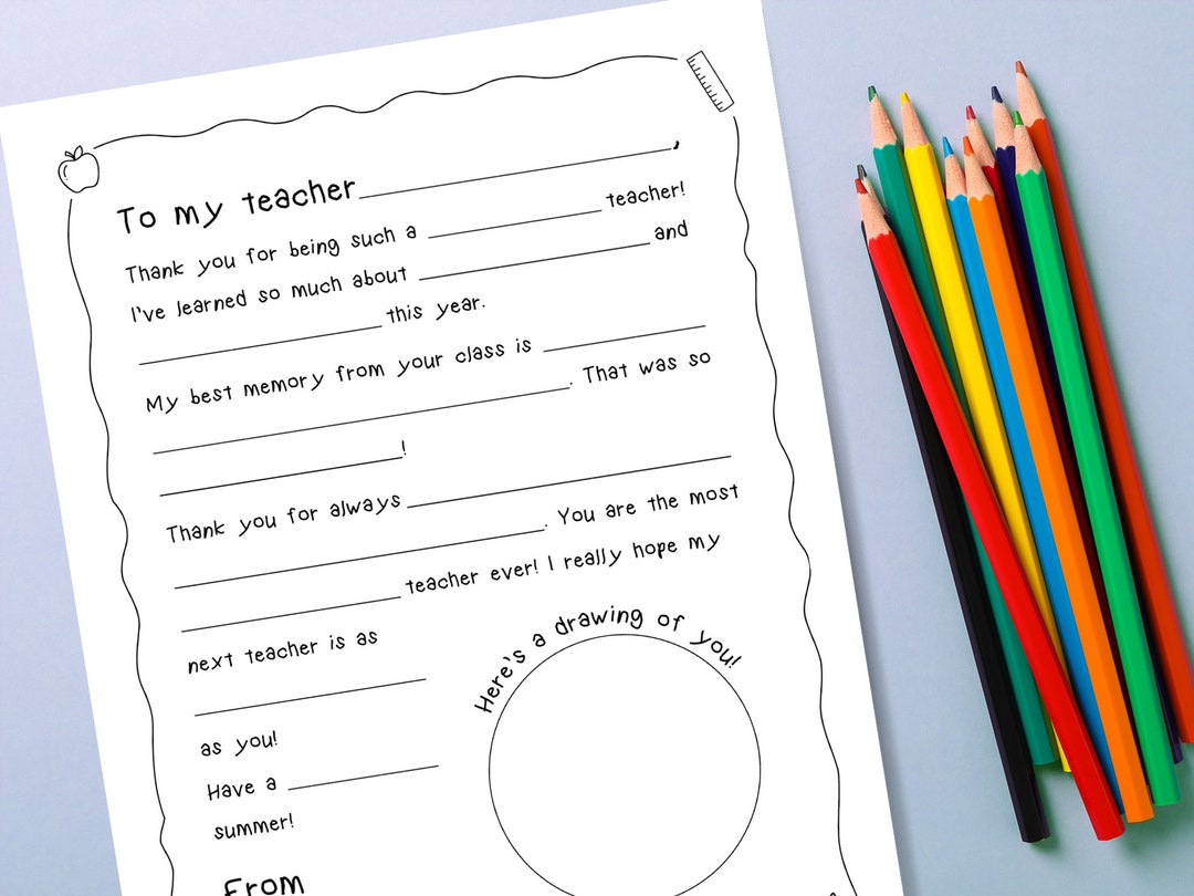 Printable Letter to Teacher | Fill in the Blanks | Kids' Activity Sheet ...
