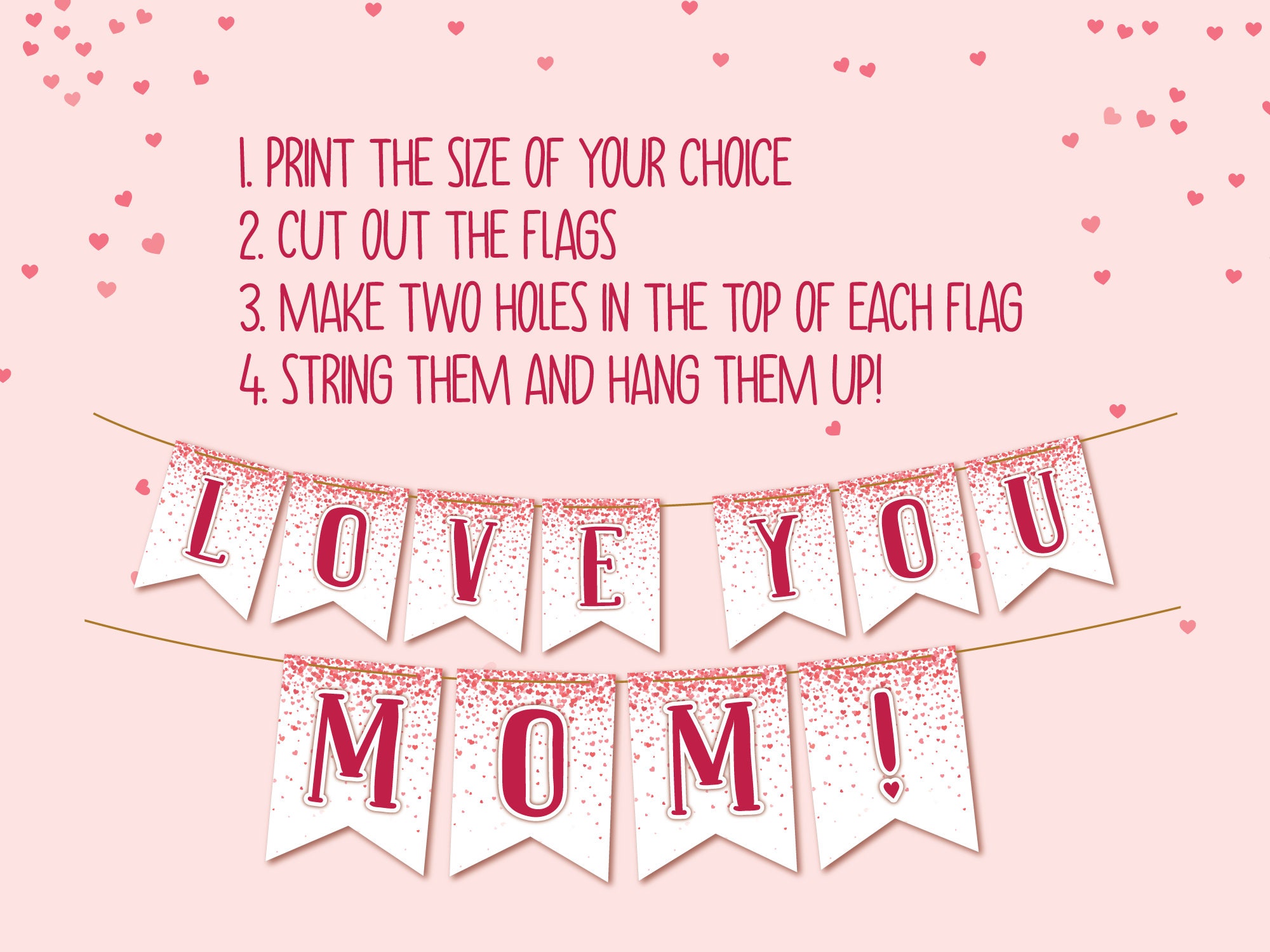 Printable Love You Mom Banner Printable Mother's Day - Etsy