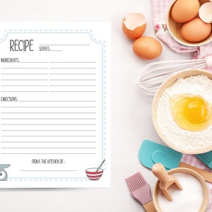 Printable Recipe Sheet | Letter Size | A4 | 8.5x11 | Baking | Cooking ...