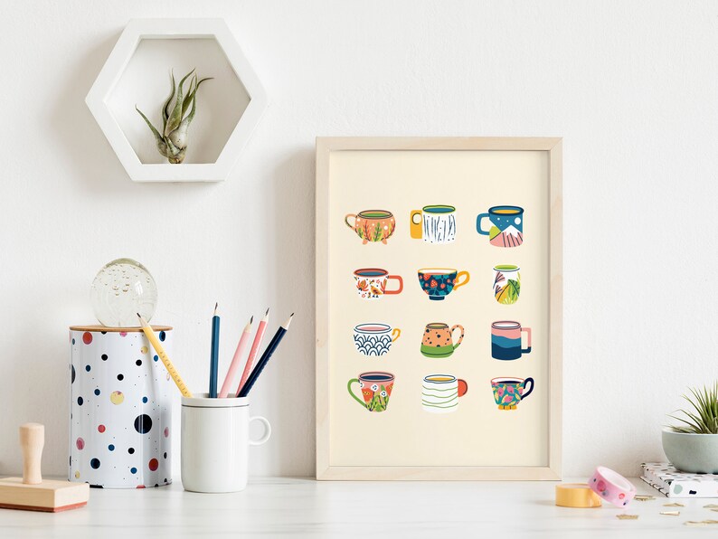 PRINTABLE Tea/coffee Print | Coffee Mug Art | Teacup Print | Retro Tea ...