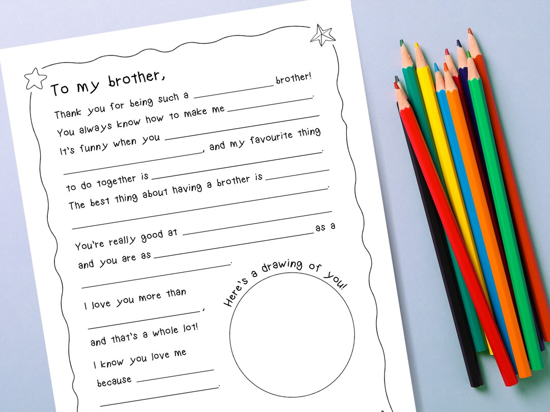 Printable Letter to Brother | Fill in the Blanks | Kids' Activity Sheet ...
