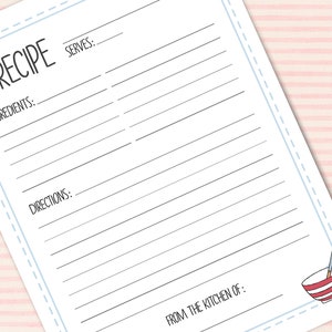 Printable Recipe Sheet | Letter Size | A4 | 8.5x11 | Baking | Cooking ...
