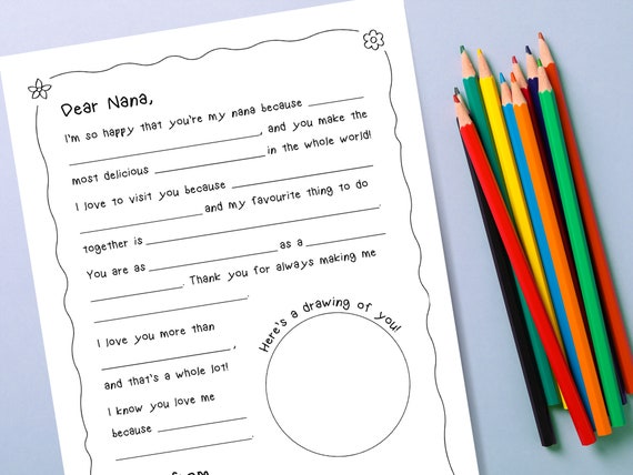 Printable Letter to Nana/nanny Fill in the Blanks | Etsy