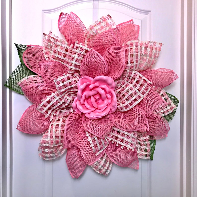 Poly Burlap Pink Sunflower Wreath for the Front Door UITC - Etsy