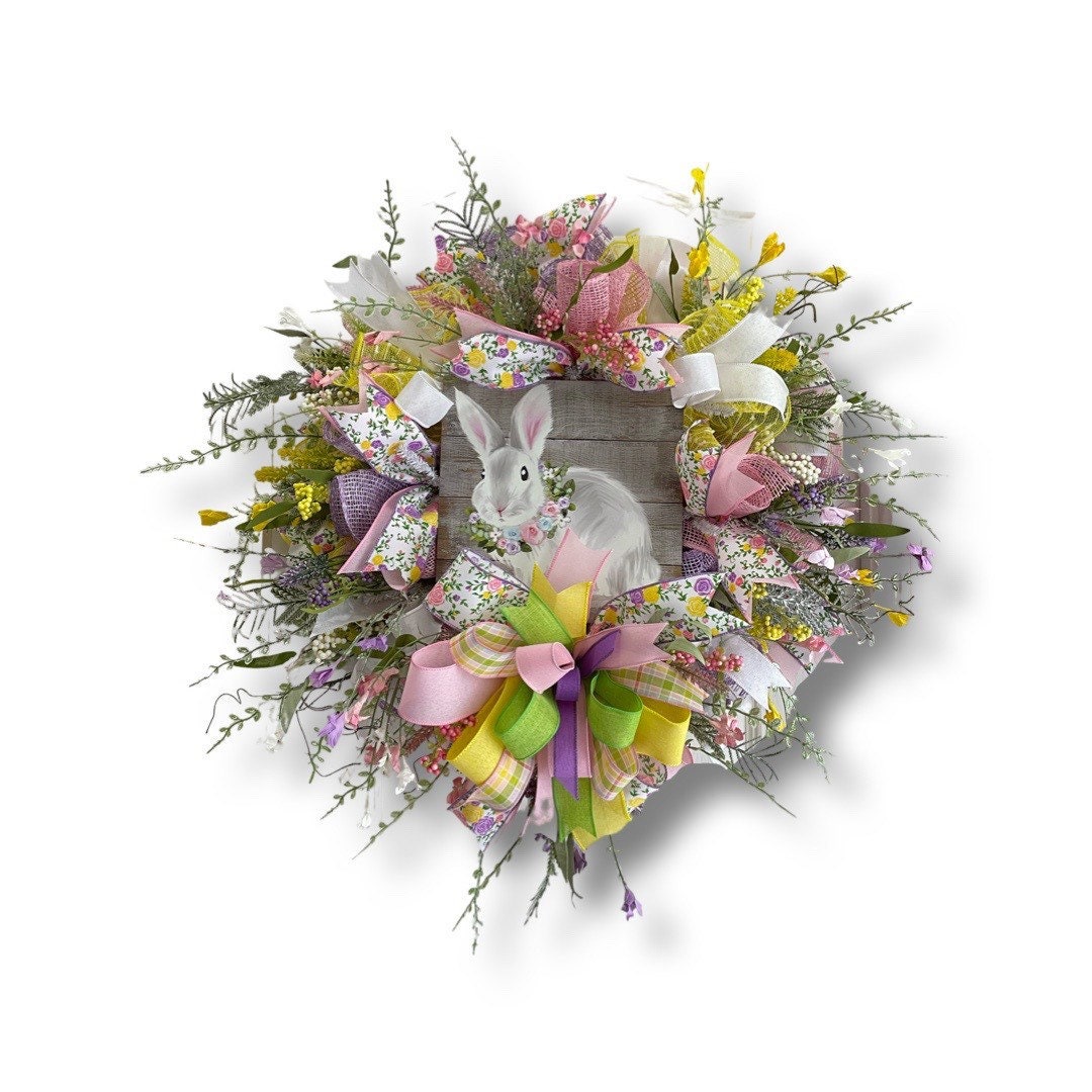 Easter Wreath, Rabbit Wreath, Pink Easter Wreath, Bright Colors Easter ...