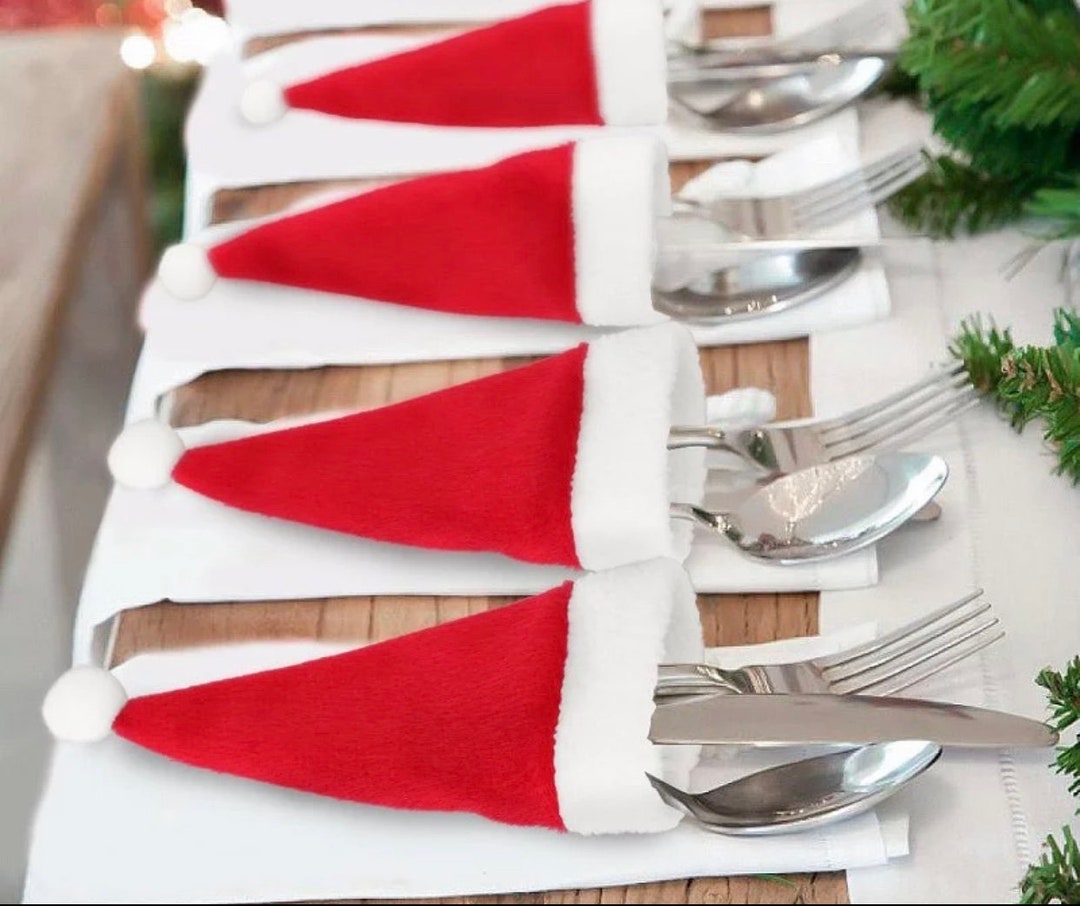Christmas Silverware Holder 10 Pcs Santa Claus Hat Christmas Decor ...