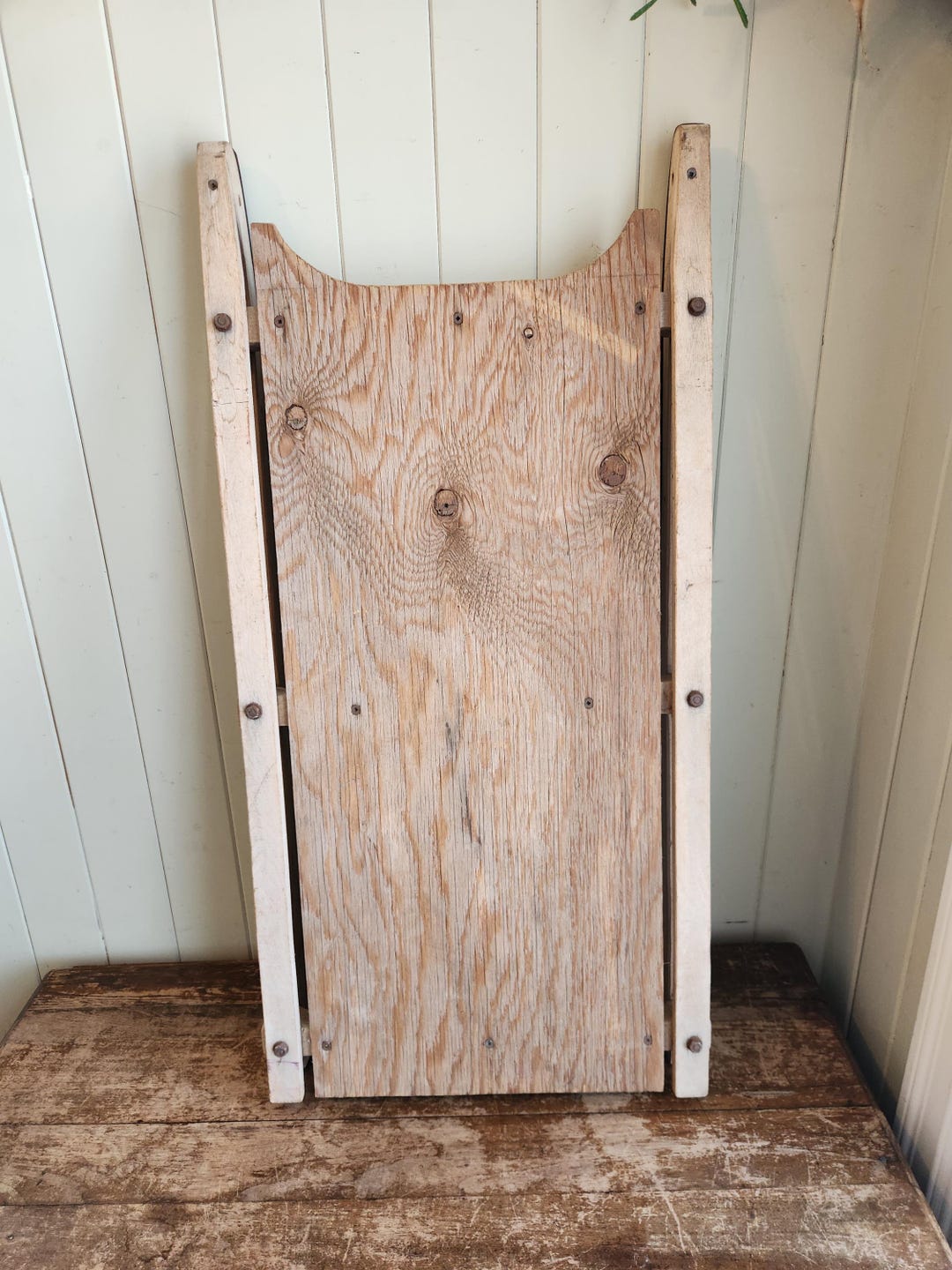 Vintage Handmade Wood Sled With Metal Rails - Etsy