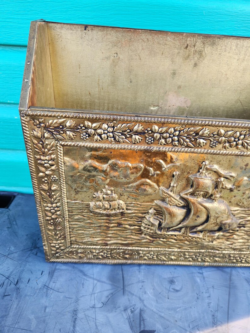 Vintage Brass Wood Rectangular Ship Design Magazine Holder - Etsy
