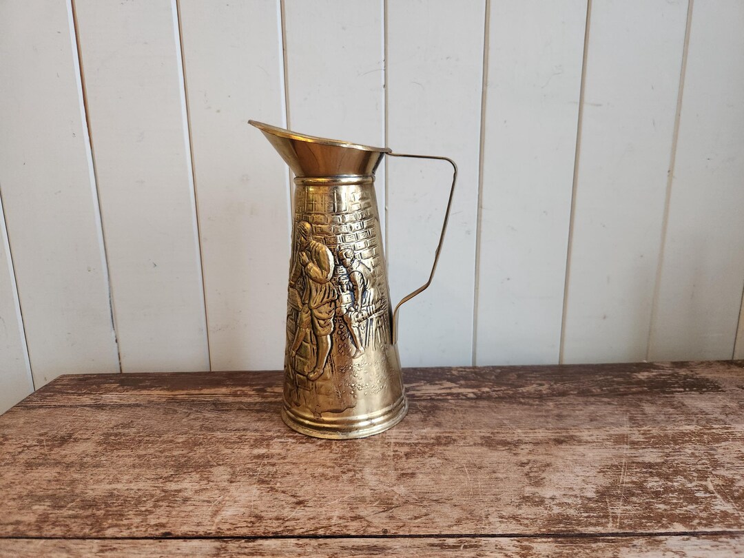 Vintage Elpec Made in England Brass Pitcher Embossed Pub Scene - 8.5 ...