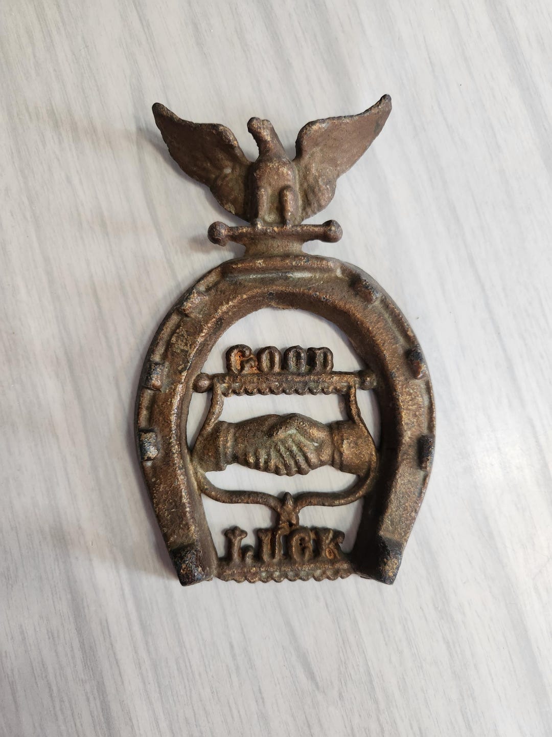 Old Good Luck Fraternal Handshake Plaque With Eagle Cast Wall Decor ...