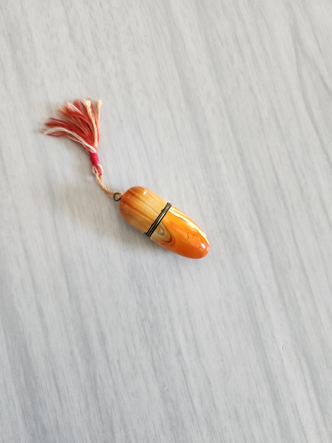 Amazing Vintage Enamel and Brass Thimble, Thread, Needle Bullet Case ...