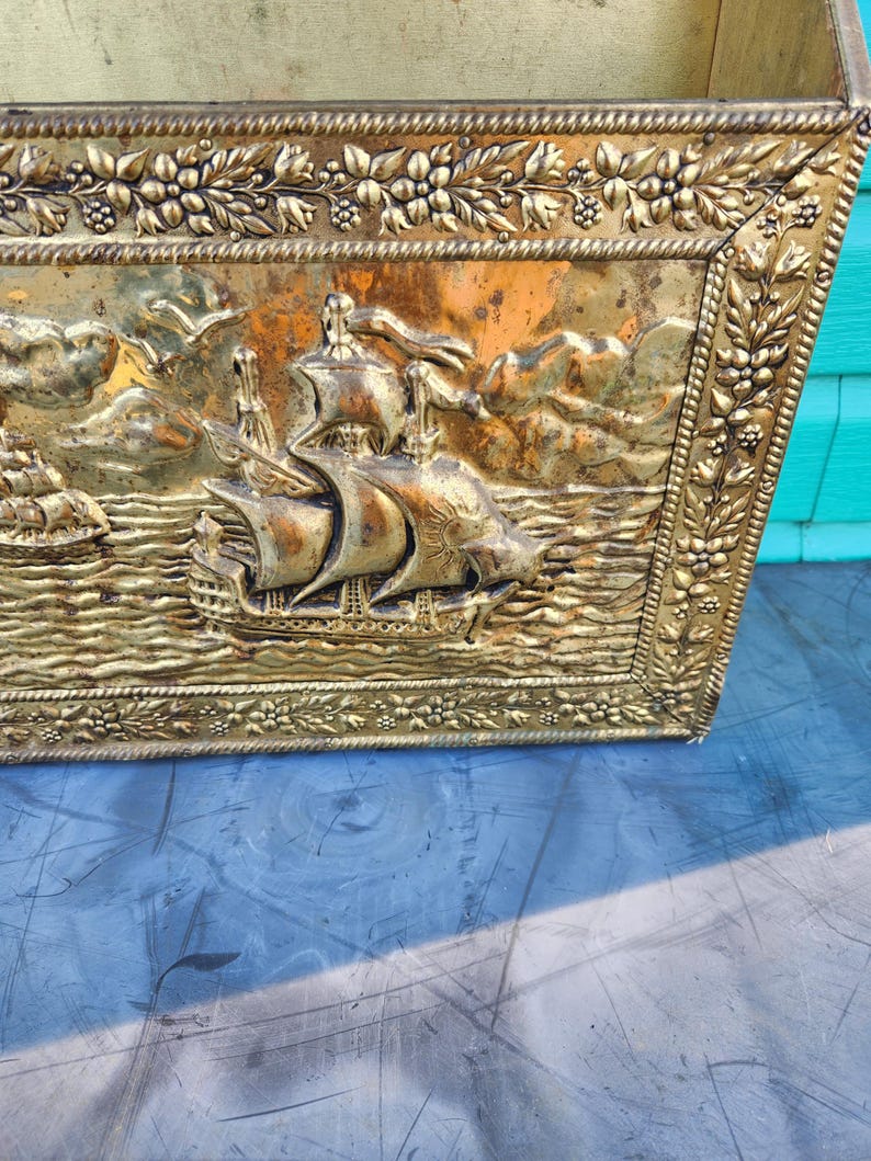 Vintage Brass Wood Rectangular Ship Design Magazine Holder - Etsy