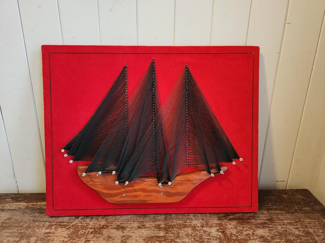 Nice Vintage 1970s String Art Wall Canvas With Red Backdrop - Etsy UK