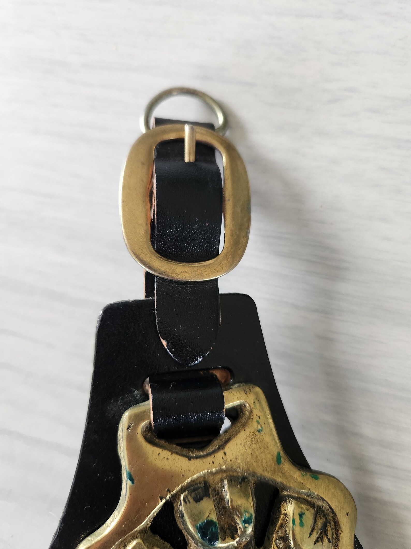 Vintage Horse Harness Leather With Two Brass Medallions - Harp and ...