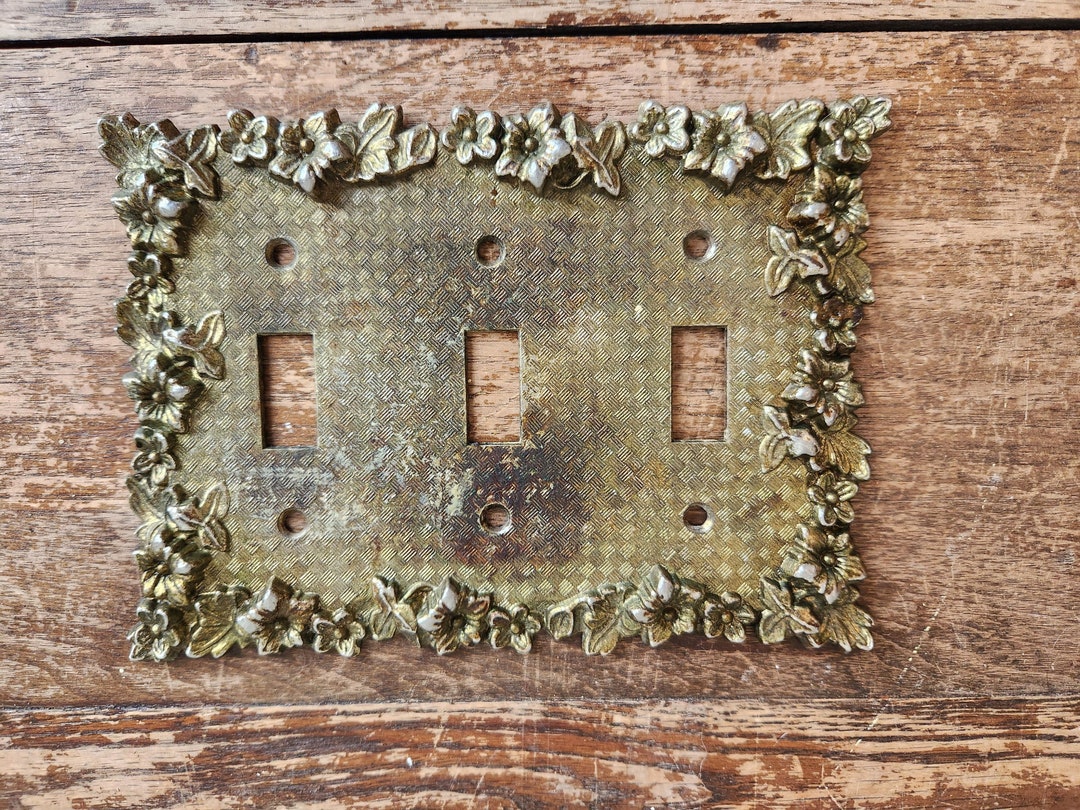Vintage Three Light Switch Plate Gold Tone Ornate Floral Design - Etsy