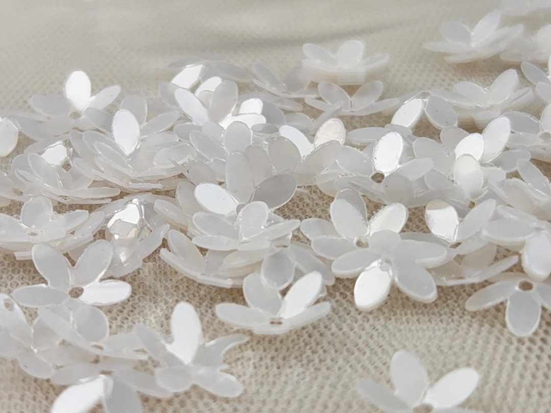 FLOWER SHAPED SEQUINS Translucent White 10mm Cupped for Beading Wedding ...