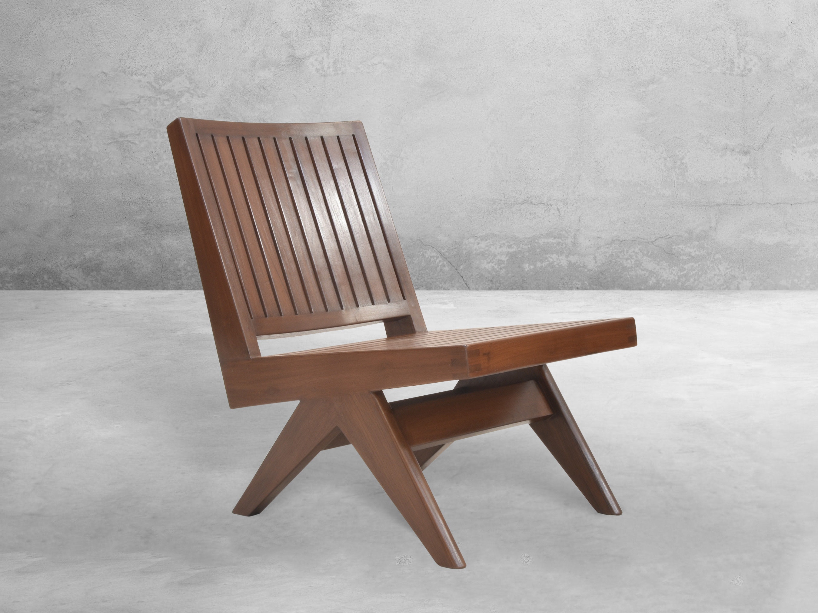 Handmade Pierre Jeanneret Inspired Outdoor Slatted Armless Easy Chair ...