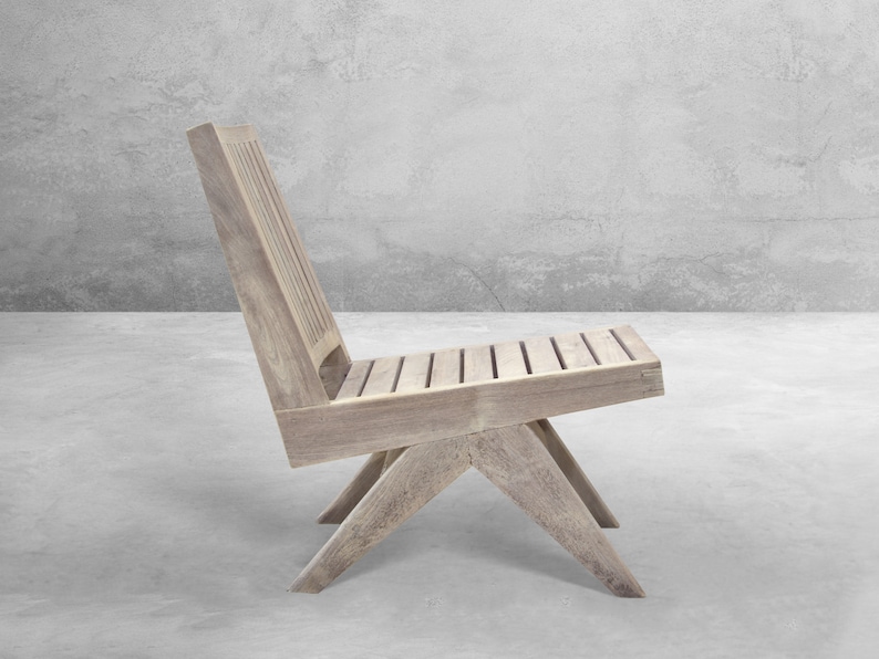 Handmade Pierre Jeanneret Inspired Outdoor Slatted Armless Easy Chair ...
