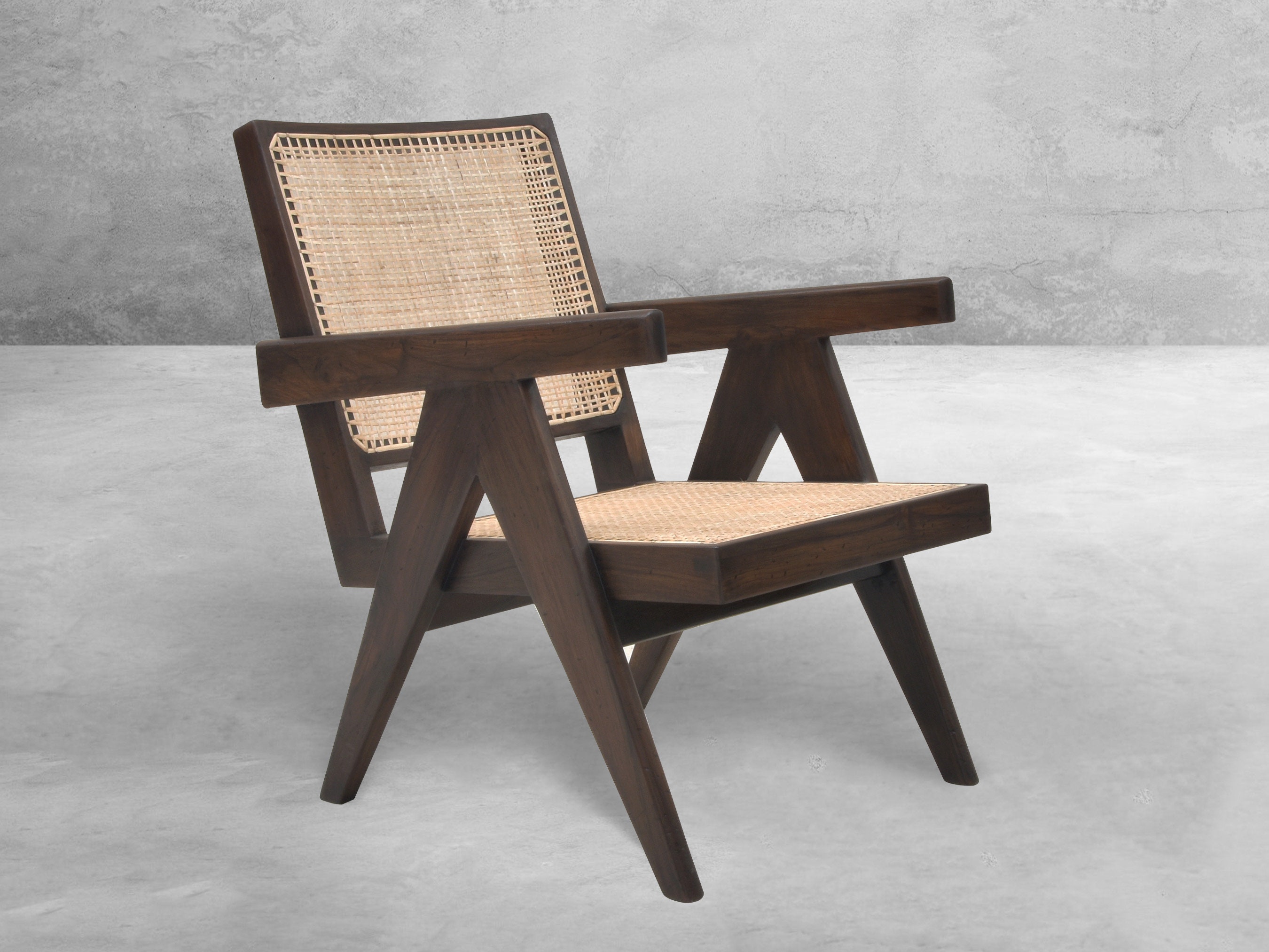 Handgemachter Pierre Jeanneret inspirierter Rattan Cane Teakholz Sessel Etsy