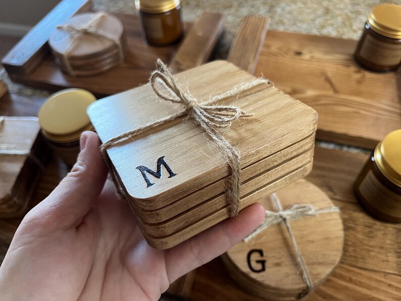 Custom Monogram Wooden Coasters for Gifts and Home Decor / Set of 4 ...